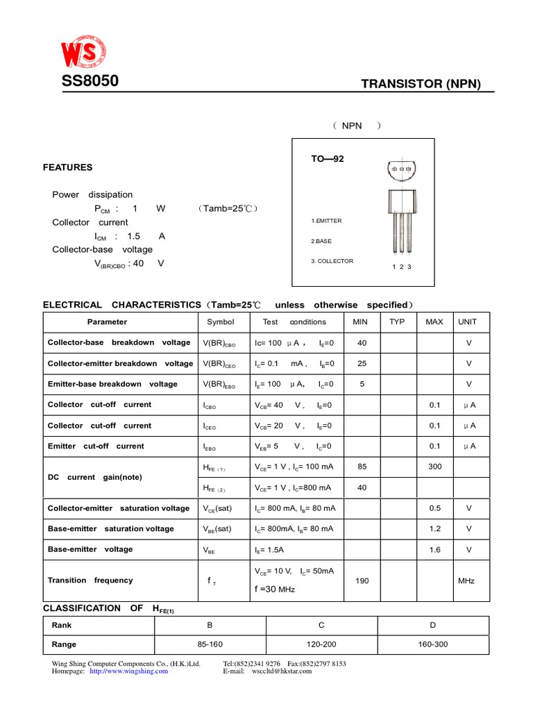 ss8050 Datasheet PDF | PDF | Semiconductor Devices | Electronic Engineering
