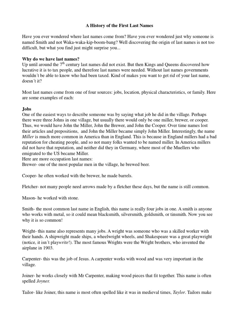 Origins of Last Names Explained | PDF