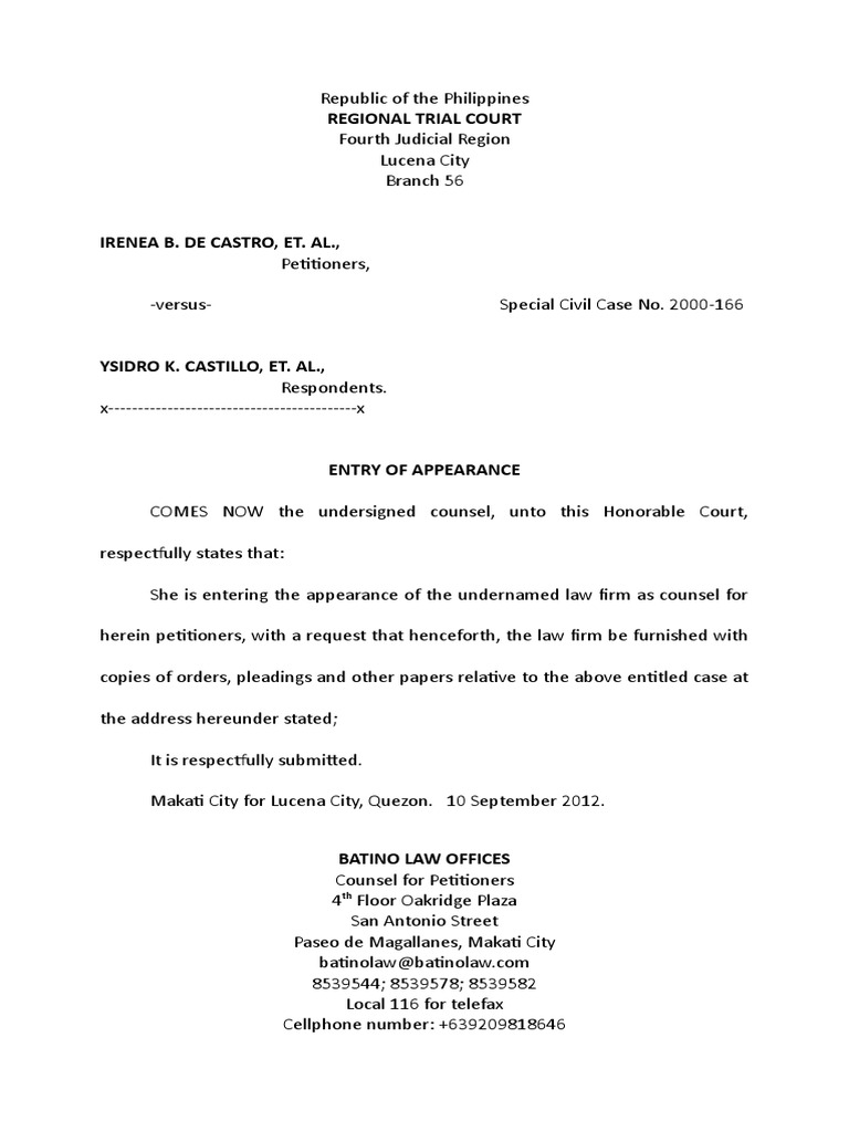 Entry of Appearance | PDF | Government Information | Justice