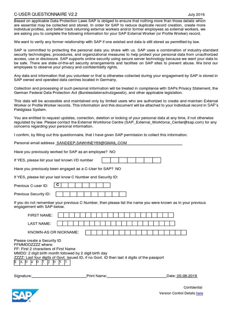 C-User Questionnaire V2.2 | PDF | Information Privacy | Personally Identifiable Information