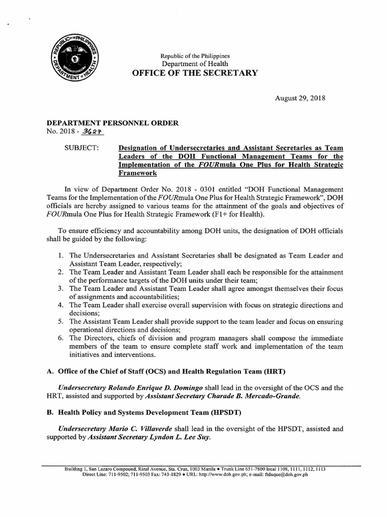 DOH Assistant Secretaries Designation Order | PDF | Association Of ...