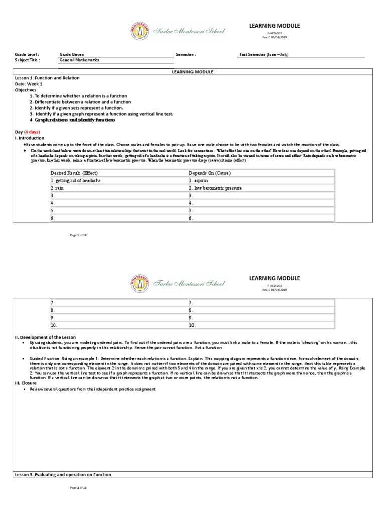 Module in Gen Math | PDF | Function (Mathematics) | Elementary Mathematics