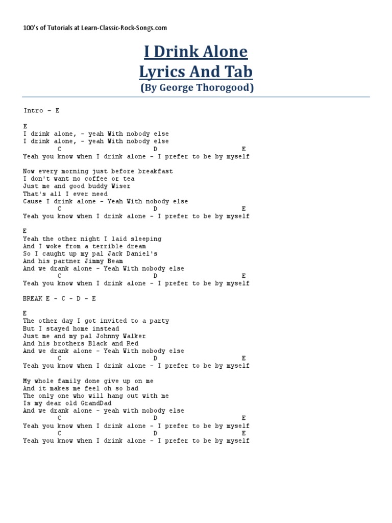 I Drink Alone: Lyrics and Chords | PDF