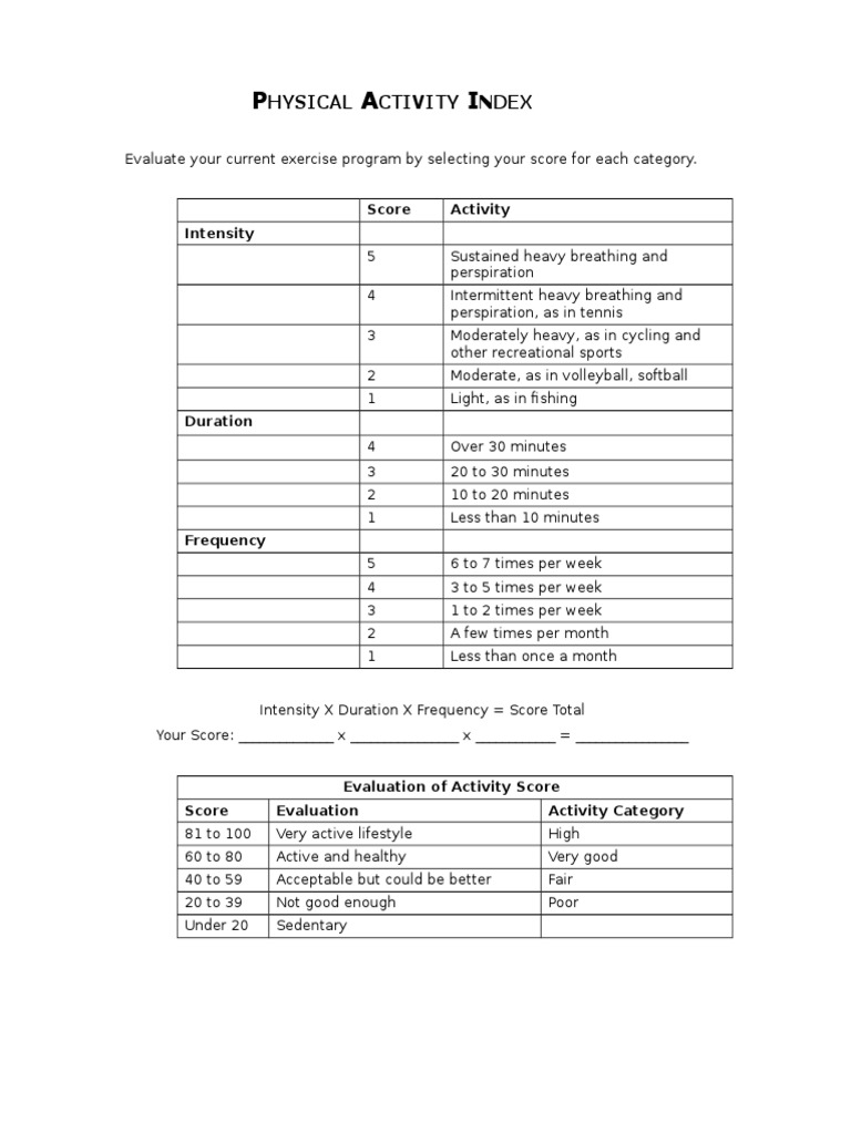 Physical Activity Index | PDF
