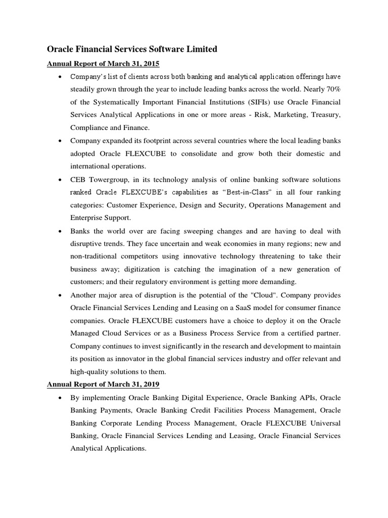 Oracle Financial Services Software Limited | PDF | Oracle Corporation ...