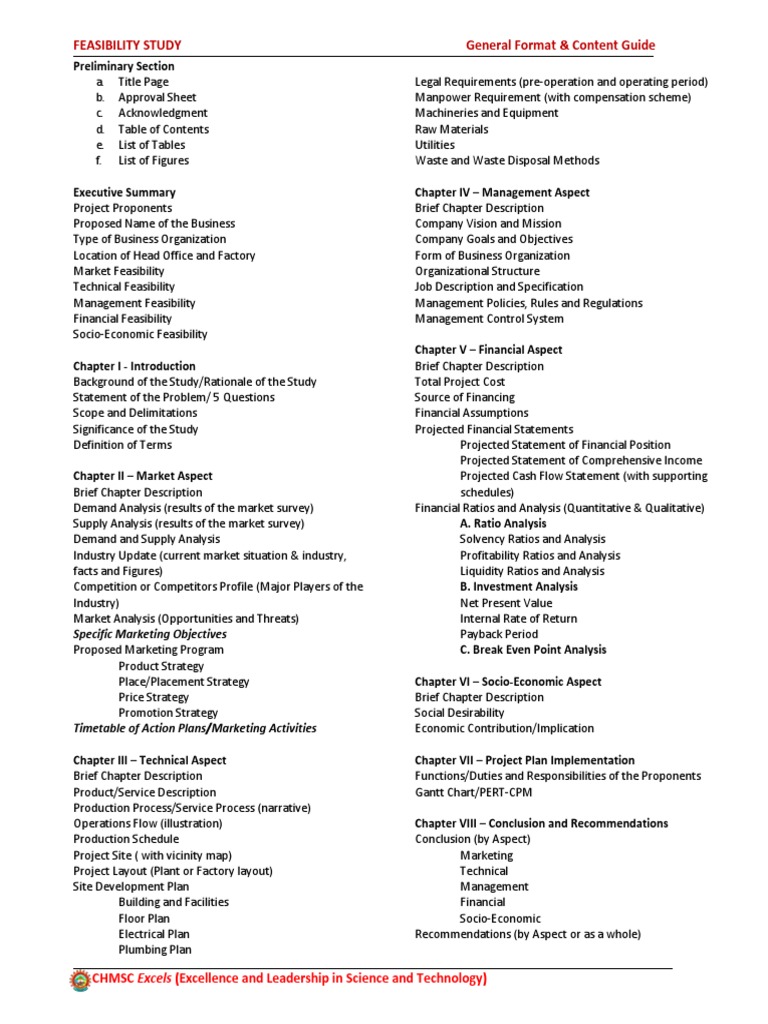 Fs Format Content Guide | PDF | Feasibility Study | Packaging And Labeling