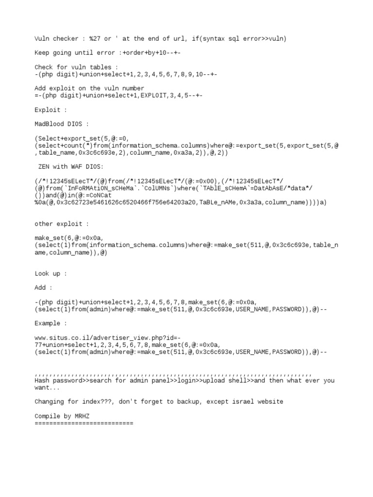 Vuln checker for SQL injection and command execution exploits | PDF