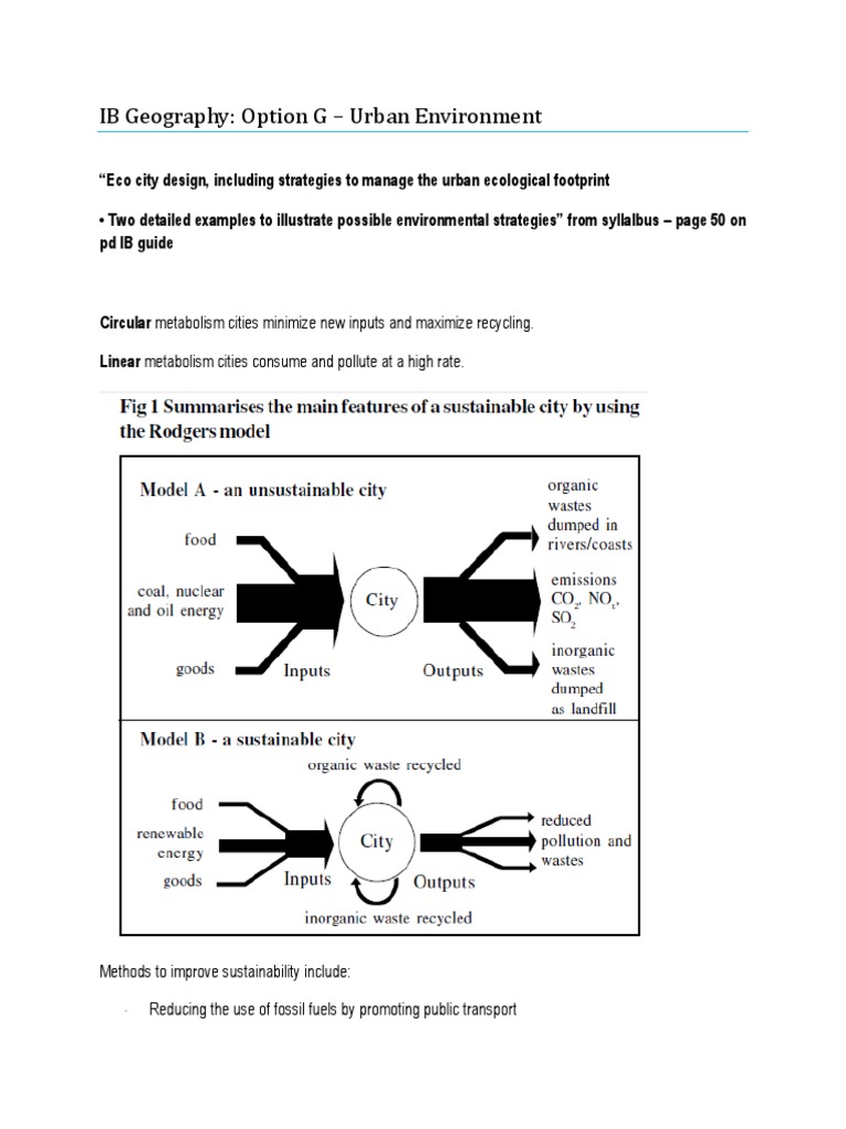 IB Geography: Option G - Urban Environment | PDF | Sustainable City ...