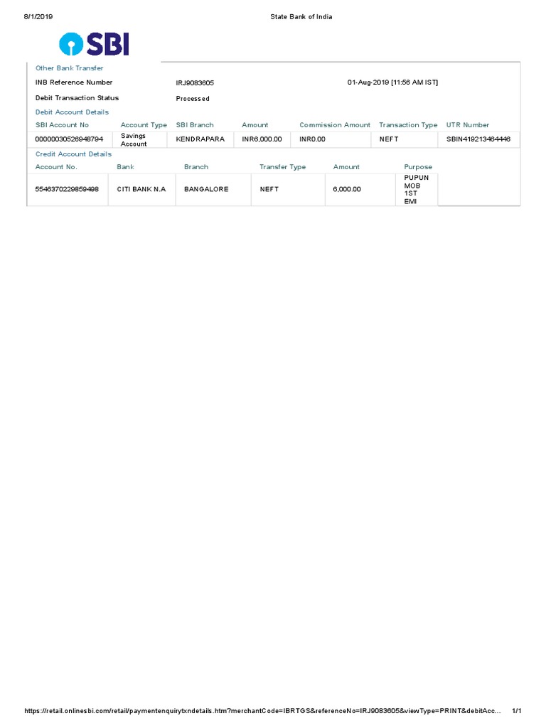 Debit Account Details: SBI Account No Account Type SBI Branch Amount ...