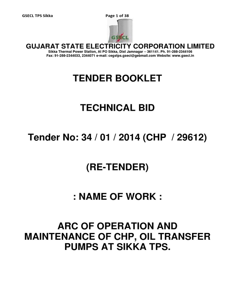 Tender Booklet: Gujarat State Electricity Corporation Limited | PDF ...