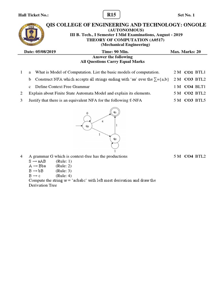 TOC Mid 1 Descriptive Paper | PDF | Theory Of Computation | Syntax (Logic)