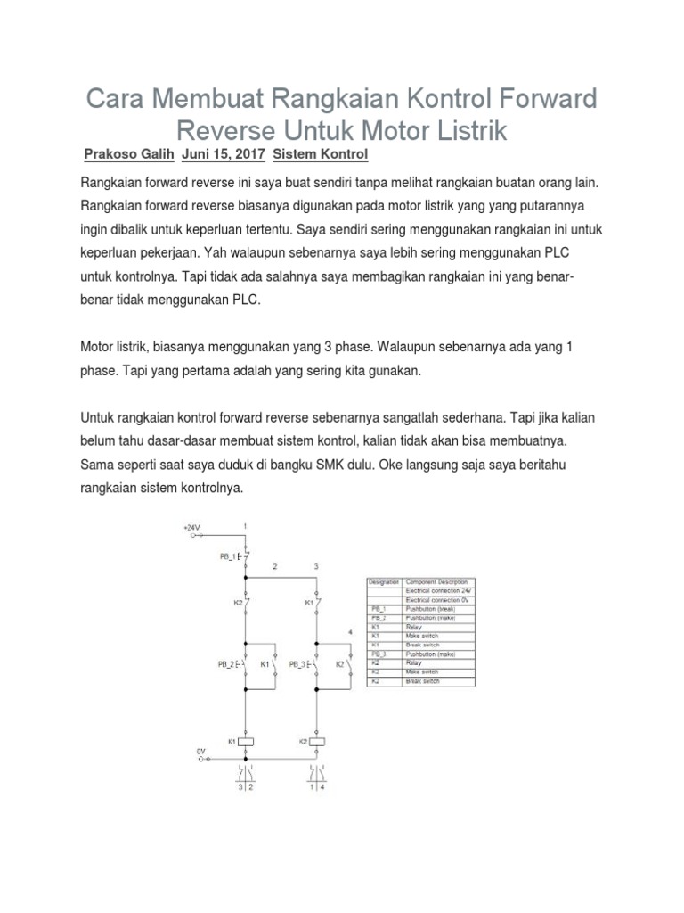 Cara Membuat Rangkaian Kontrol Forward Reverse Untuk Motor Listrik | PDF