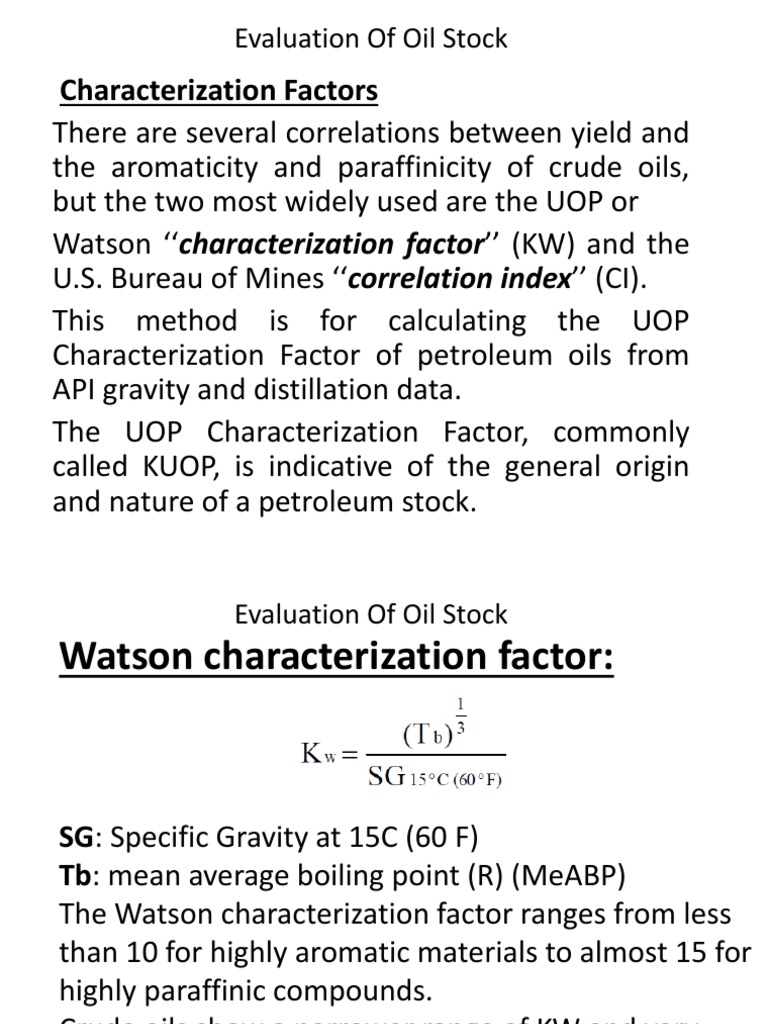 Characterization Factors: Evaluation of Oil Stock | PDF | Petroleum ...