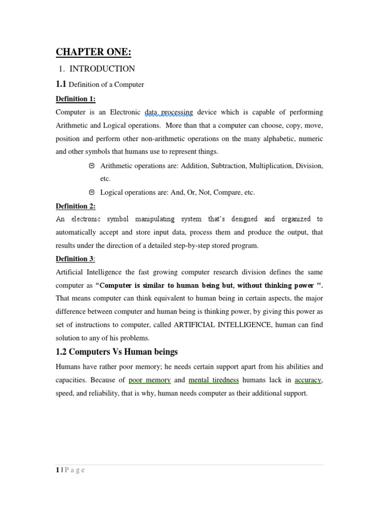 Chapter One:: Definition 1 | PDF | Microcomputers | Integrated Circuit