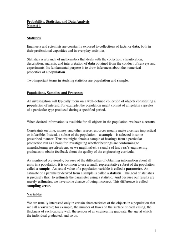 Probability, Statistics, and Data Analysis Notes # 1 | PDF | Level Of ...
