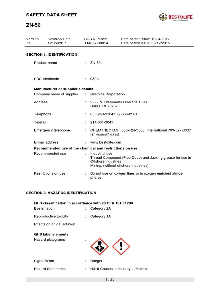 MSDS Bol ZN-50 (TC) | PDF | Toxicity | Personal Protective Equipment