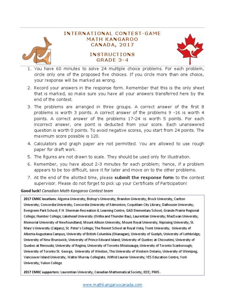 kangaroo maths test 2017 | Multiple Choice | Teaching Mathematics