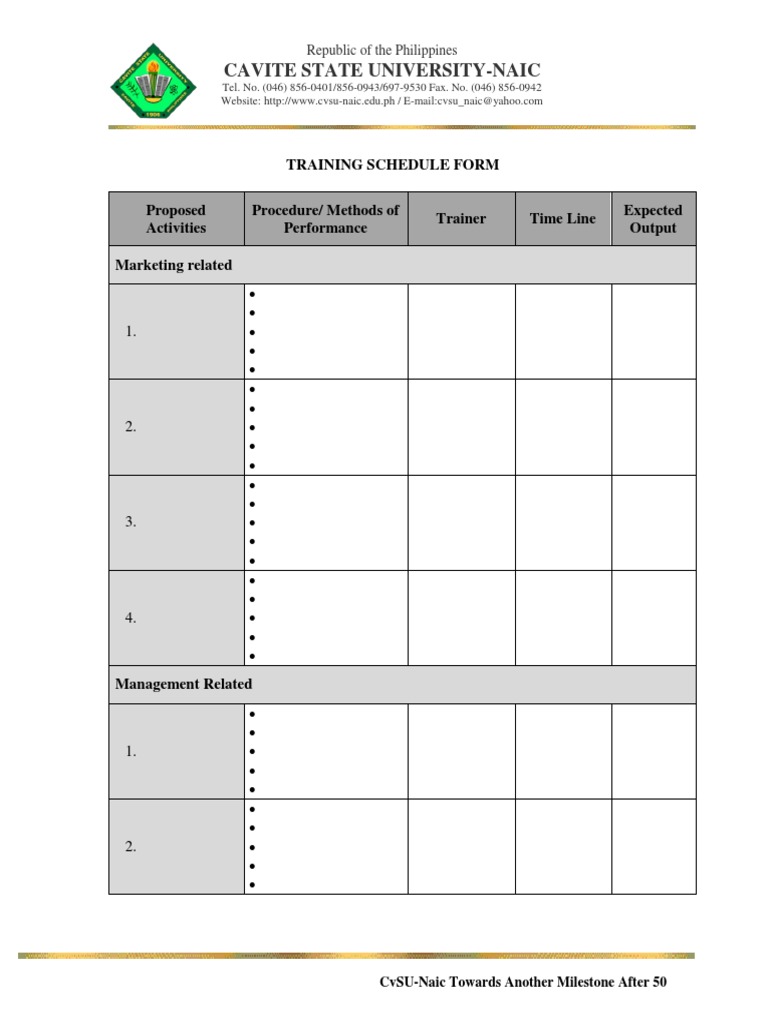 Cavite State University-Naic: Training Schedule Form | PDF