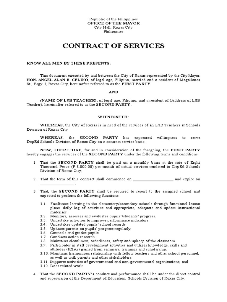 Contract of Services: Hon. Angel Alan B. Celino | PDF | Government ...