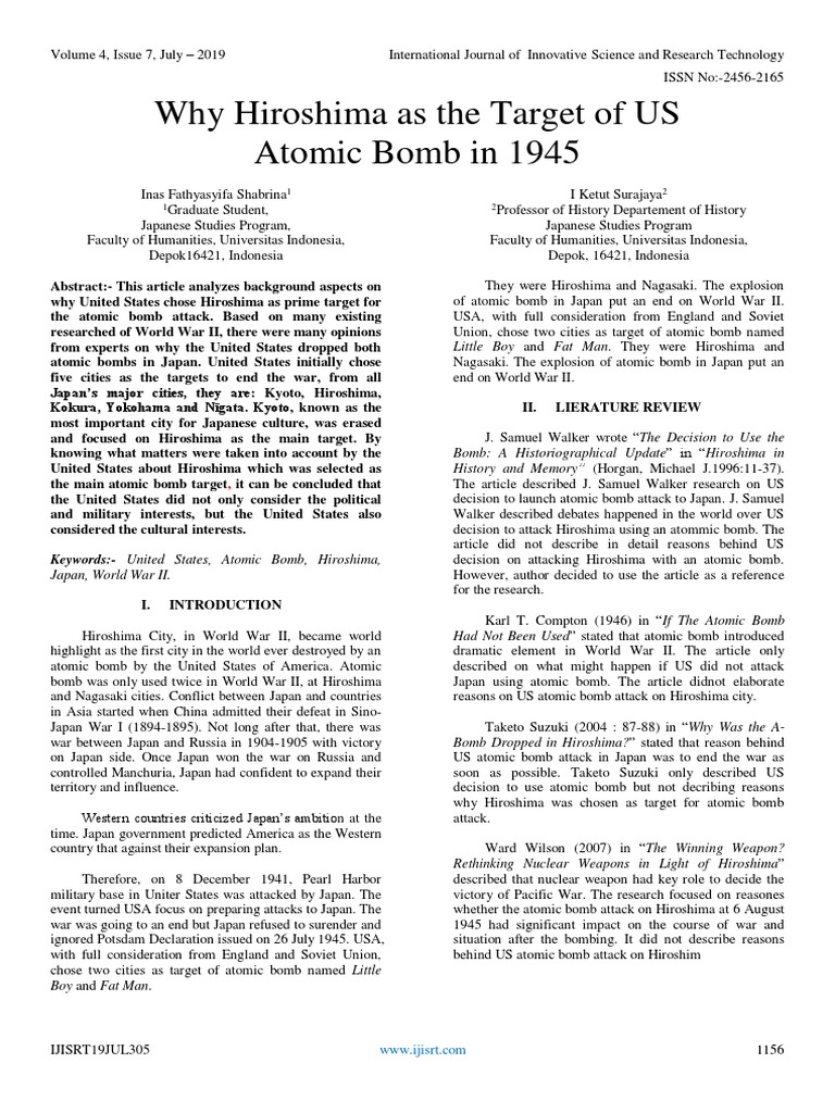 Why Hiroshima As The Target of US Atomic Bomb in 1945 | PDF | Atomic ...