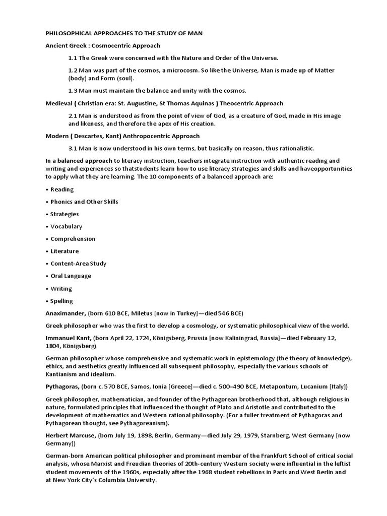 Philosophical Approaches to Man | PDF | Ancient Greek Philosophy ...