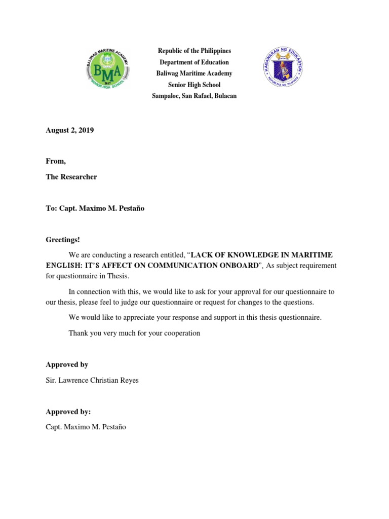 Validation Letter For Research Questionnaire | PDF | Science