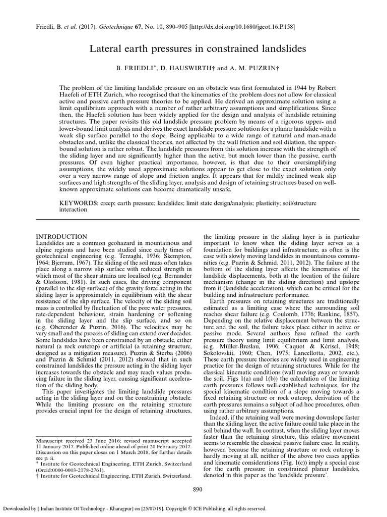 Lateral Earth Pressures in Constrained Landslides | PDF | Landslide ...