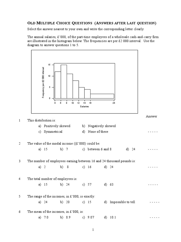 Old Multichoice Questions | PDF | Confidence Interval | Median