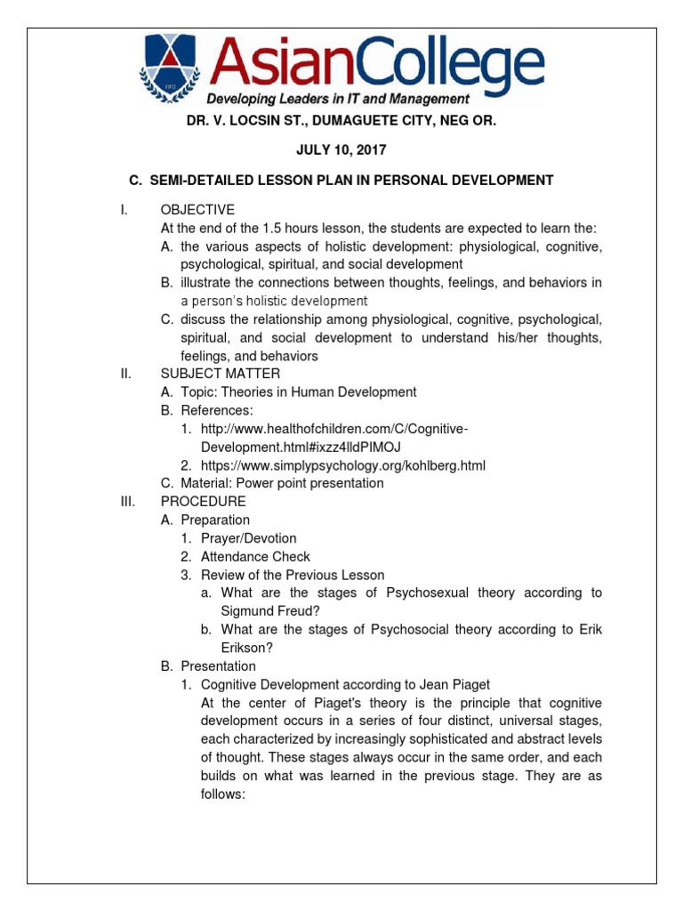 Personal Development Lesson Plan | PDF | Neuroscience | Philosophical ...
