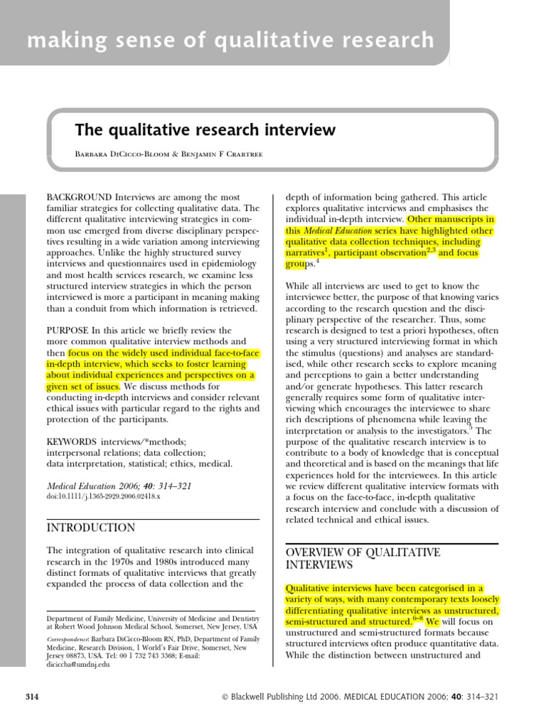 Qual Qual Interview DiCicco-Bloom Et Al-2006-Medical Education | PDF ...