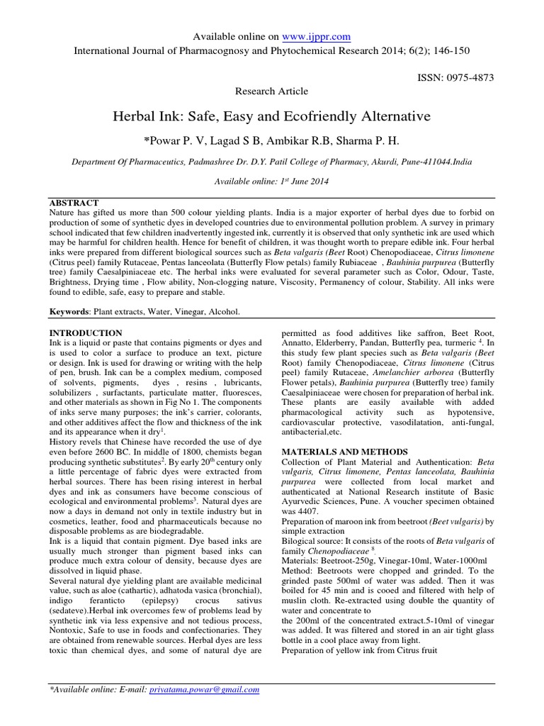 IJPPR, Vol 6, Issue 2, Article 1 | PDF | Ink | Beetroot