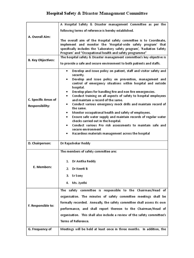 Sop-Hospital Safty Committee | PDF | Emergency Management | Safety