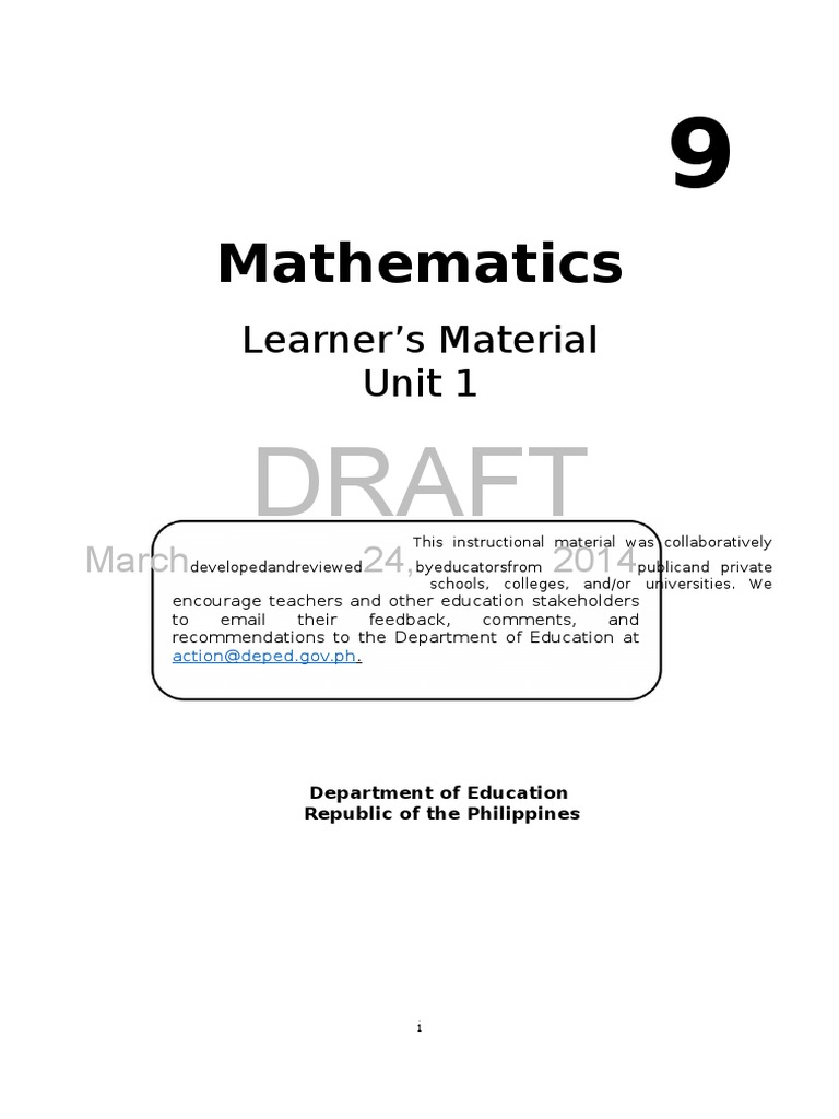 Grade 9 LM Mod 1 Quadratic Equations and Inequalities | PDF | Quadratic ...