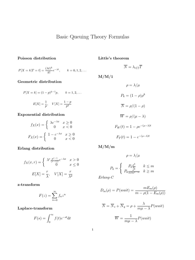 Basic Queuing Theory Formulas: P (X = k - T = t) = (λt) k! e, k = 0, 1 ...