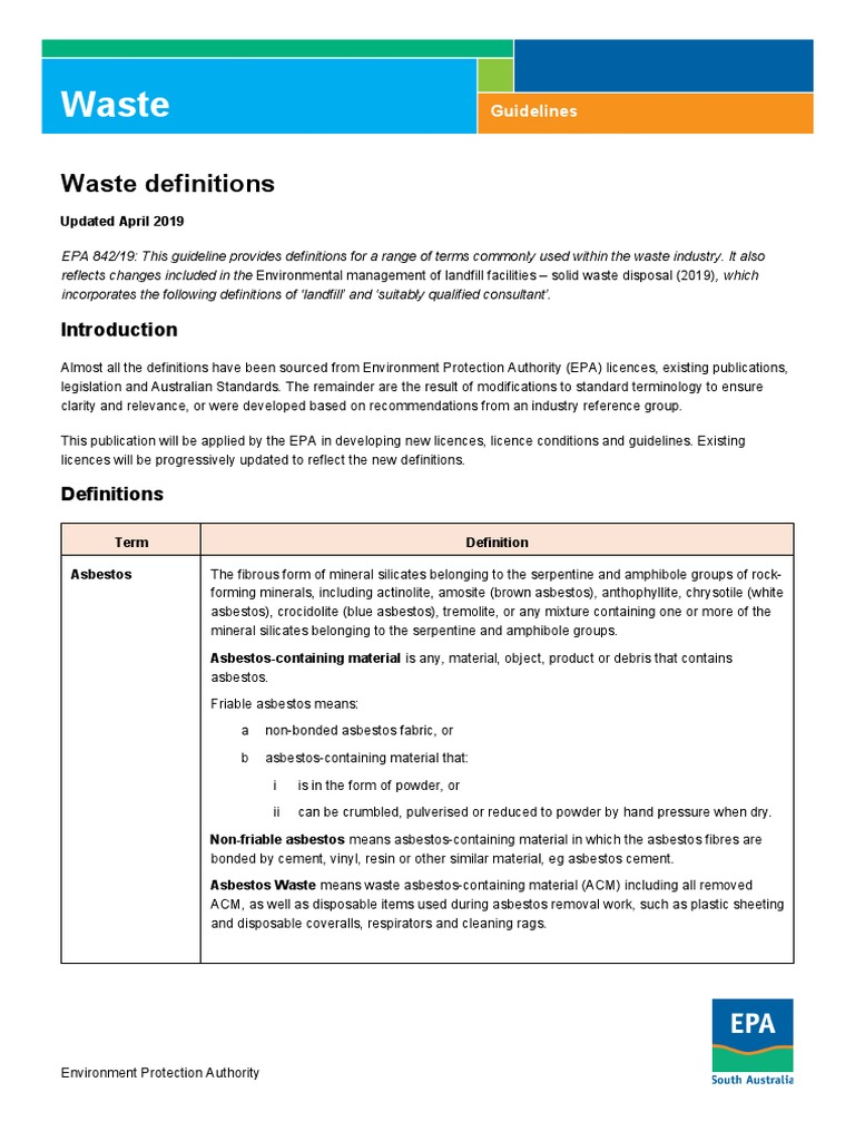 Guide Waste Definitions | PDF | Waste Management | Municipal Solid Waste