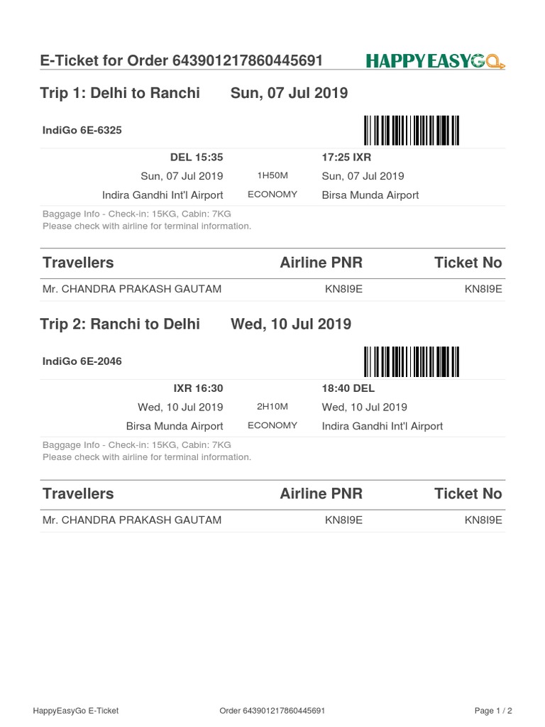 Flight E-Ticket PDF | PDF | Aviation | Airlines