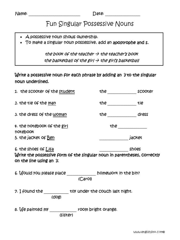 Fun Singular Possessive Nouns | PDF | Grammar | Semiotics
