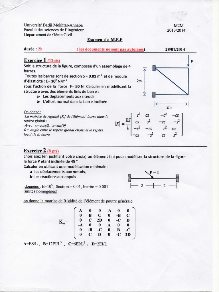 Exam MEF M2M 2014 Correction | PDF | Mécanique du solide | Mathématiques appliqués