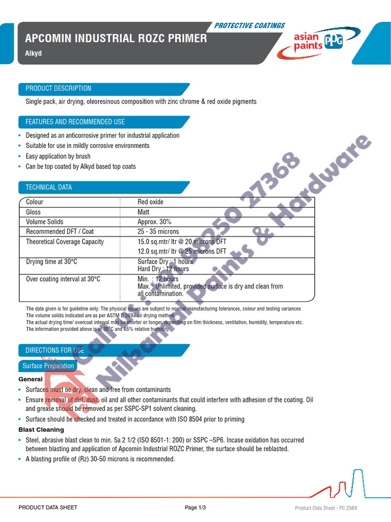 Apcomin ROZC Primer Technical Data | PDF | Paint | Materials