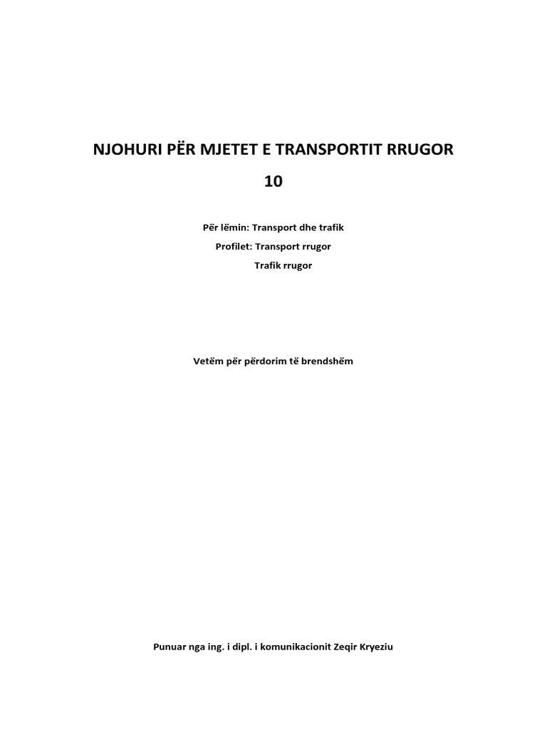 Libri Njohuri Për Mjetet e Transportit Rrugor 2018-19 | PDF