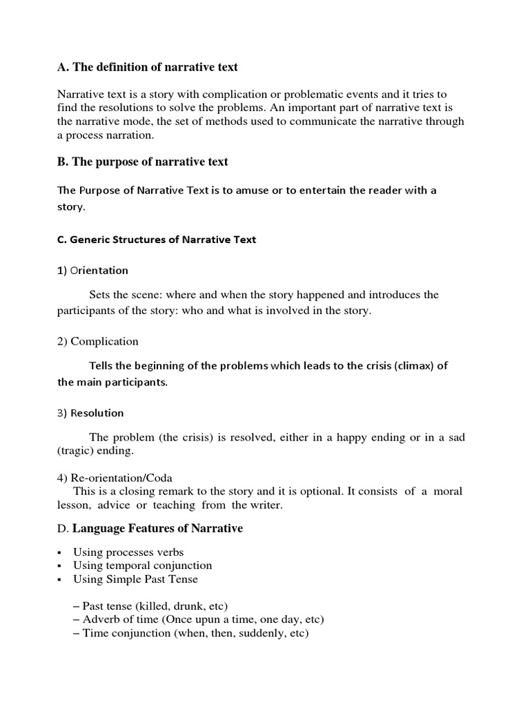 A. The Definition of Narrative Text | PDF | Narrative | Reading ...