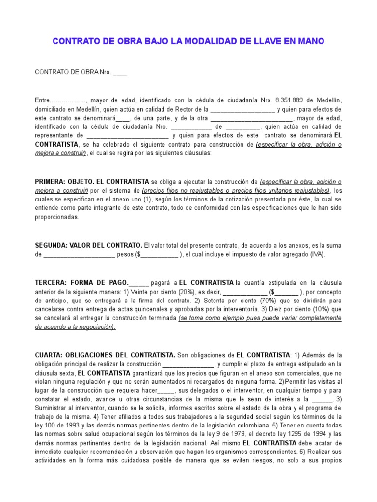 Contrato Con Llave en Mano | PDF | Póliza de seguros | Gobierno