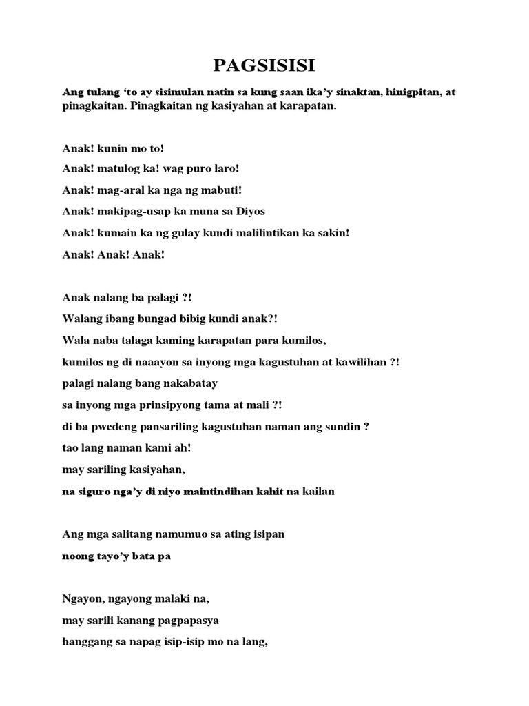 PAGSISISI Spoken Poetry Original | PDF