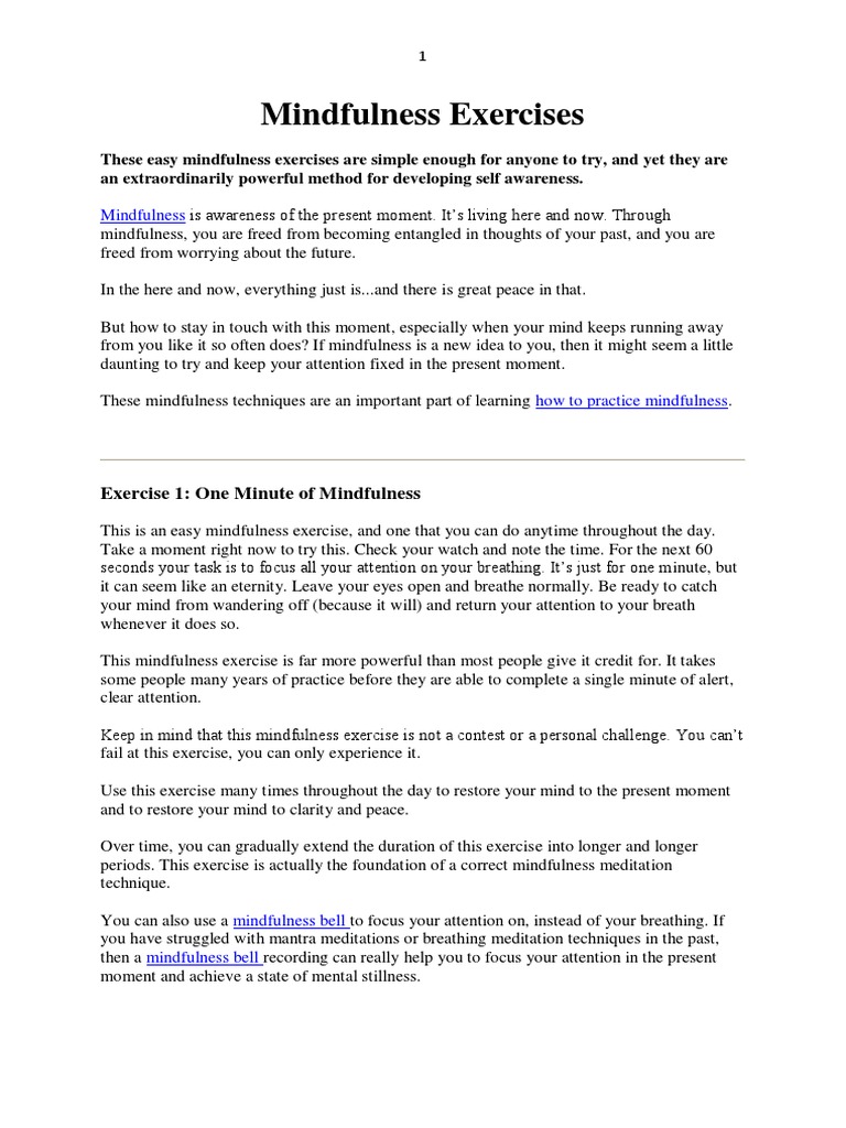 Mindfulness Exercises | PDF | Mindfulness | Meditation