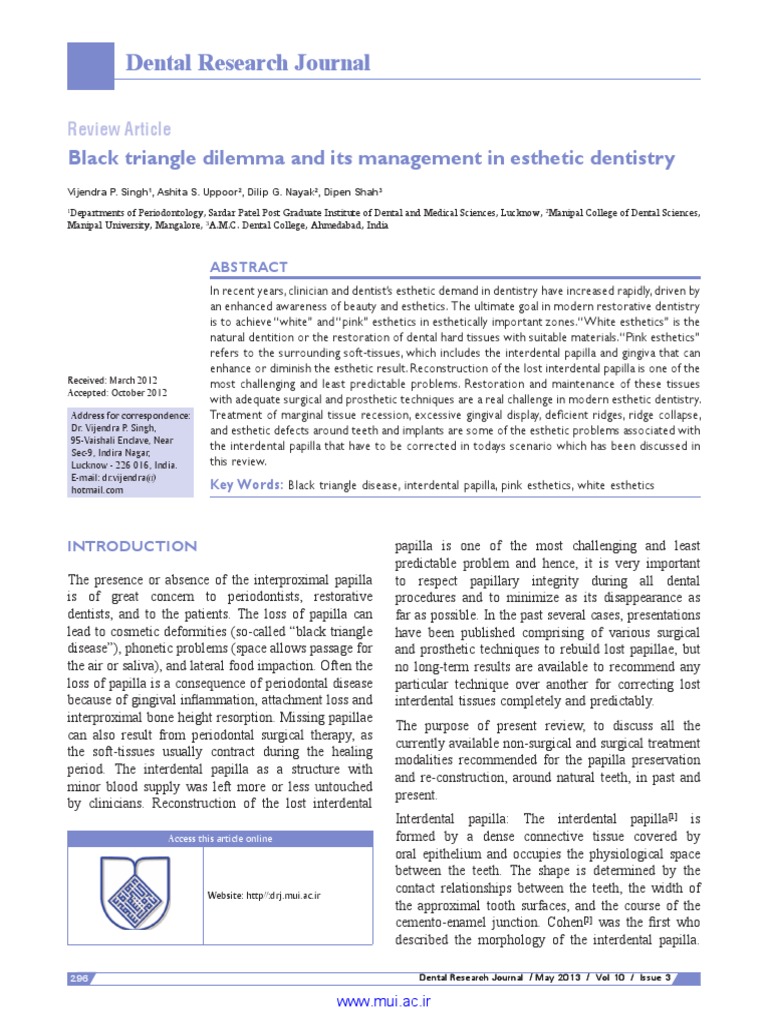 Black Triangle Dilemma and Its Management in Esthetic Dentistry | PDF ...