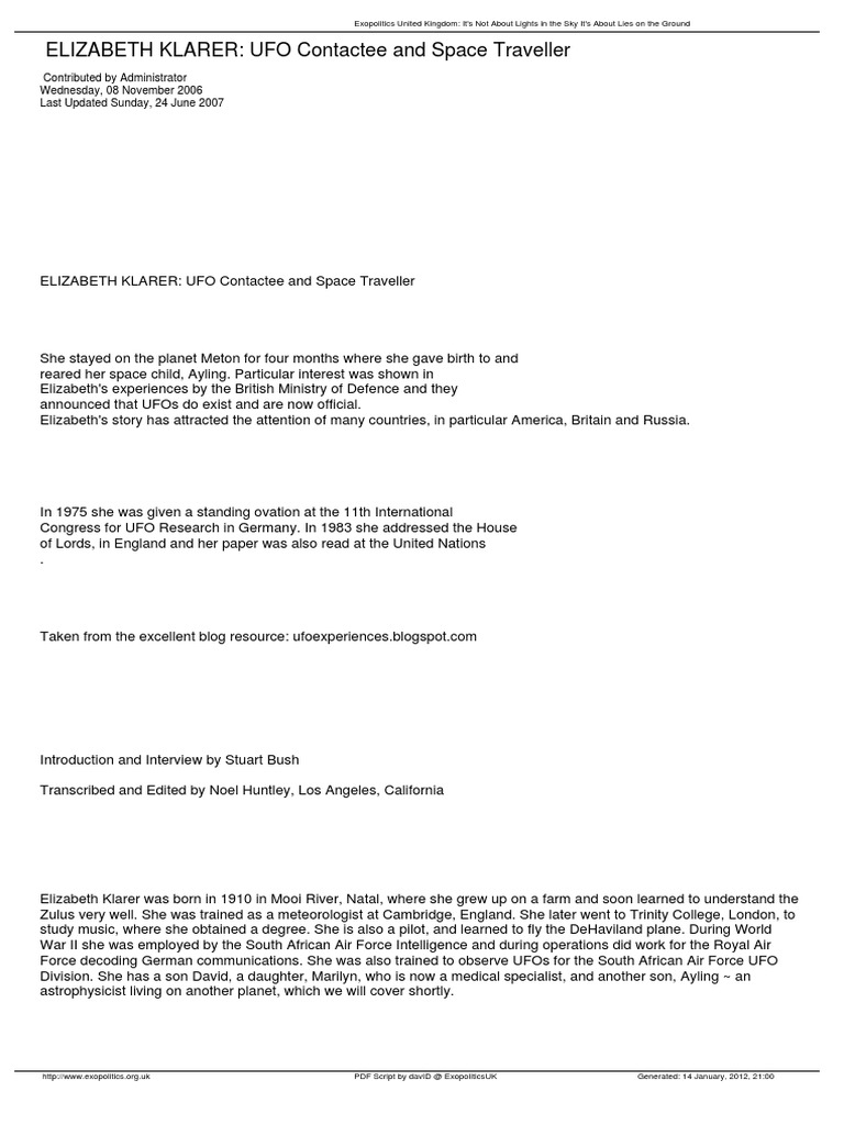 Elizabeth Klarer Interview | PDF | Venus | Outer Space