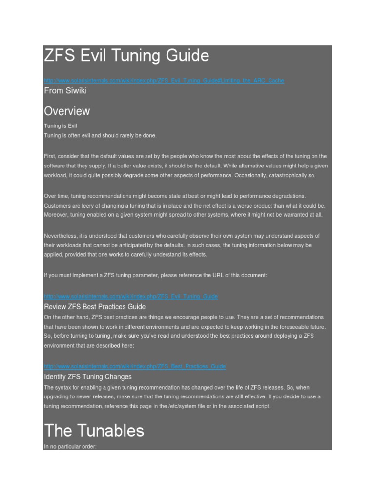 ZFS Evil Tuning Guide: From Siwiki | PDF | Cache (Computing) | Computer ... ZFS Evil Tuning Guide: From Siwiki | PDF | Cache (Computing) | Computer ...