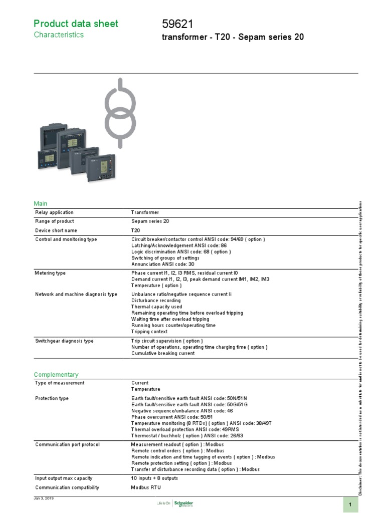 Product Data Sheet: Transformer - T20 - Sepam Series 20 | PDF ...