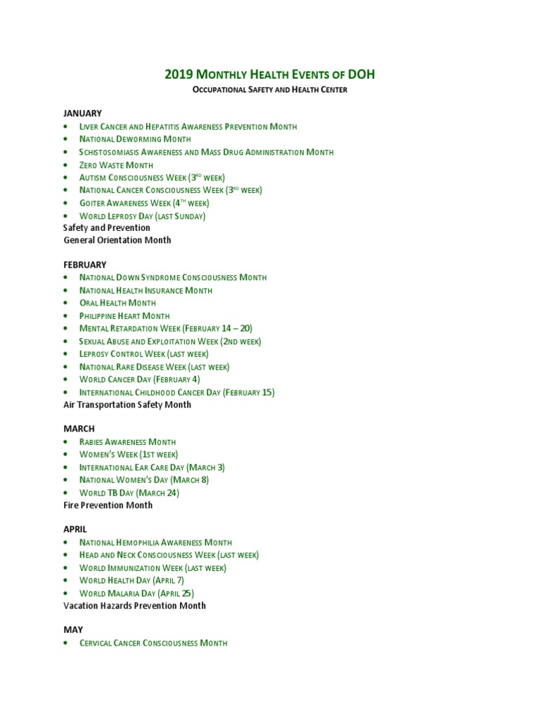 Monthly Health Calendar | PDF | Cancer | Chronic Condition